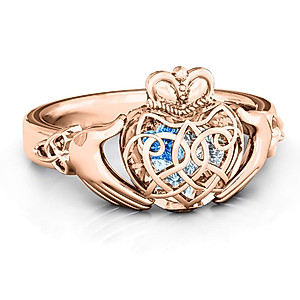 14K Rose Gold Caged Hearts Celtic Claddagh Ring by JEWLR