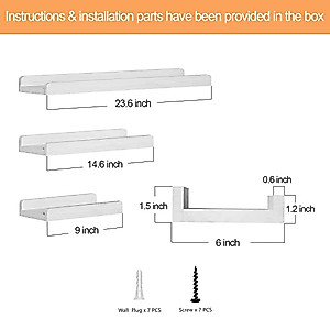 Alsonerbay White Floating Shelves Wall Mounted Set of 3, 23.6 Inch Rustic Wood Wall Shelves for Storage and Display for Bedroom Living Room Bathroom Kitchen Office and More