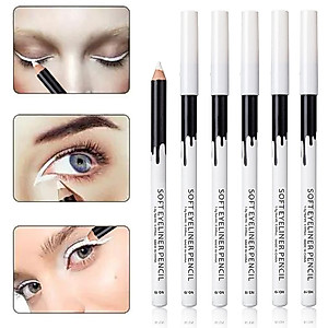 KAIQIKAIXI 6 White Eyeliner Pencils Professional Use as Highlighter, Soft, Waterproof, Long-Lasting Eyeshadow, Eye Brightener,Eye Shadow Pencil, Lip Line Pen, Eyelid Pad, Pencil Makeup Set Tool