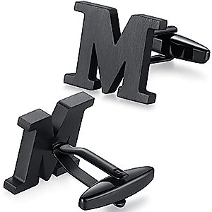 HONEY BEAR Initial Alphabet Letter Cufflinks for Mens Wedding Gift Black M