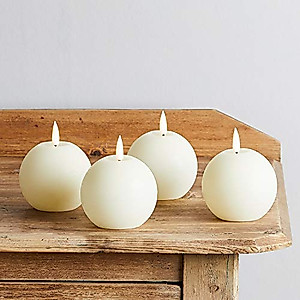 Lights4fun, Inc. Set of 4 TruGlow Ivory Distressed Wax Flameless LED Battery Operated Sphere Candles with Remote Control