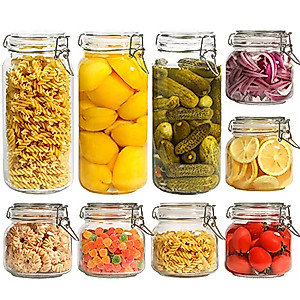 ComSaf 78oz/25oz Airtight Glass Canisters with Lids Set of 9, Square Food Storage Jar Container with Clamp Lids for Kitchen Canning Cereal Coffee Pasta Sugar Beans Spice, Clear Mason Jars