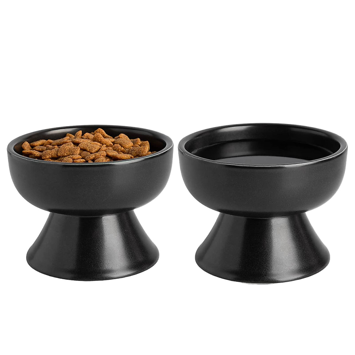 KITCHENLESTAR Small Ceramic Cat Bowls, Elevated Food or Water Bowls, Stress Free, Backflow Prevention, Suitable for Small Pets，Dishwasher and Microwave Safe (Black)