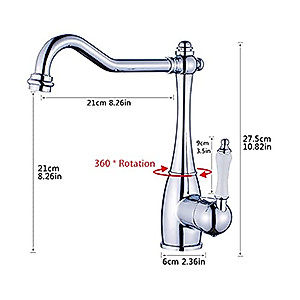 Kitchen Sink Faucet for Bar Farmhouse Commercial, Solid Brass Kitchen Faucet Mixer, Single Hole 360 Rotate Kitchen Tap, Silver Chrome Kitchen Sink Faucet