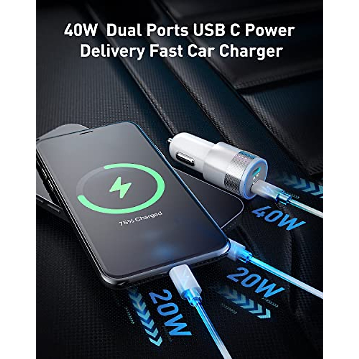 iPhone Car Charger [Apple MFi Certified],HOSOW 40W USB C Car Charger Dual Port PD Fast Charging Car Adapter with 2x Type C to Lightning Cable for iPhone 14 13 12 Pro Max/Mini/11/XS/XR/X/8 Plus/iPad/SE