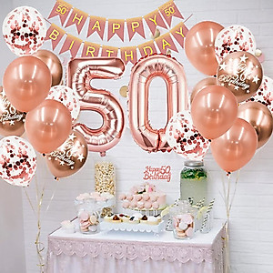 50th Birthday Decorations for Women, Rose Gold Party Supplies Balloon Garland Arch Kit with Happy Birthday Banner Tassels Confetti Balloon Number 50 Birthday Wedding Anniversary for Her
