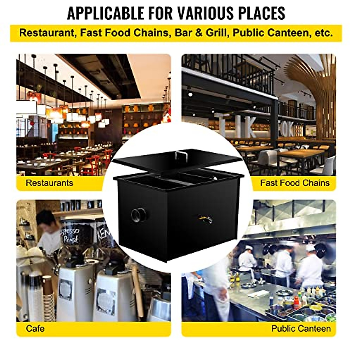 VEVOR Commercial Grease Interceptor 50 LB, Carbon Steel Grease Trap 25 GPM, Grease Interceptor Trap with Side Water Inlet, Under Sink Grease Trap for Restaurant Canteen Factory Home Kitchen