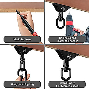 EXCELFU Hammock Hanging Kit, 1000 lb Capacity Heavy Duty 360° Rotate Swing Hangers Suspension Hooks for Swing, Chair, Yoga, Multiple Indoor Outdoor Gym, Black