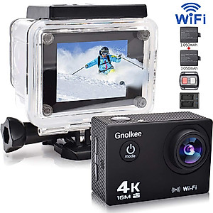 GNOLKEE WiFi Action Camera, 4K 16MP Underwater Camera, 170 Wide-Angle Sports Camera with Remote Control, 2 Batteries, 32GB TF Card, 24 Accessory Installation kit [2024 Upgrade]