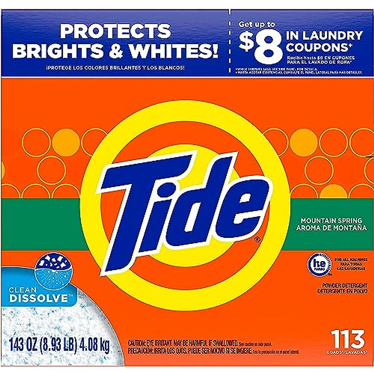 Tide Powder Laundry Detergent, Mountain Spring, 143 oz (Packaging May Vary)