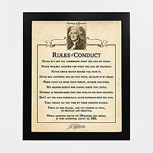 "Thomas Jefferson's Rules of Conduct"-Inspirational Wall Art Sign- 8 x 10"Motivational Quotes Poster Print w/Distressed Parchment Design-Ready to Frame. Perfect Home-Office-School-Library Decor!