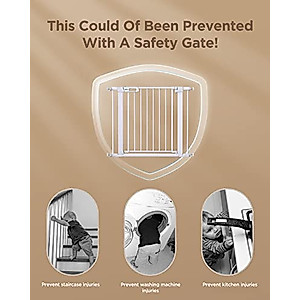 Ciays 29.5” to 37.8” Safety Baby Gate, Extra Wide Auto-Close Dog Gate for Stairs, Easy Walk Thru Indoor Pet Gate for Doorways and Rooms, White Child Gate Easy Pressure Mounted Installation