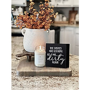 Ywkuiev The Dishes are Looking at Me Dirty Again Funny Rustic Family Home Black Wooden Box Sign Plaque for Kitchen Restaurant (6 X 6 Inch)