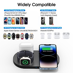 3 in 1 Mag-Safe Wireless Charging Pad, 15W Fast Magnetic Wireless Charging Station, Travel Wireless Charger for iPhone 15/14/13/12Pro/Pro Max/Mini/Plus, iWatch Ultra/9/8/7/6/SE/5/4/3/2, Airpods.