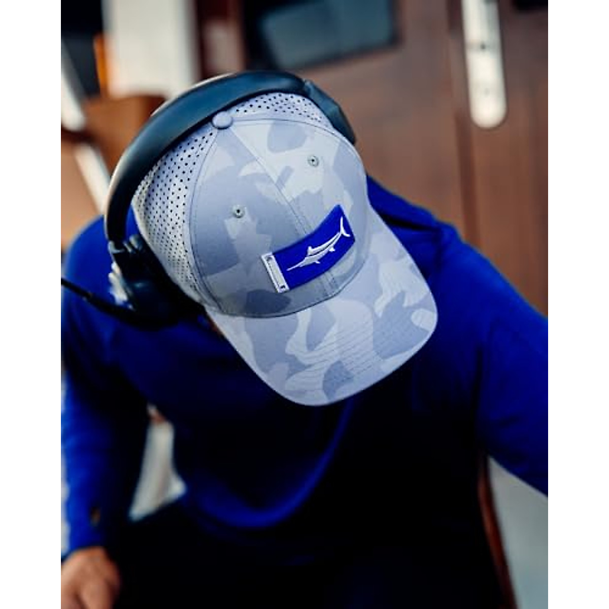 Billfish Gear White Marlin Flag Hat Lightweight Performance Headwear for Big Game Offshore Fishing, Gray Camo