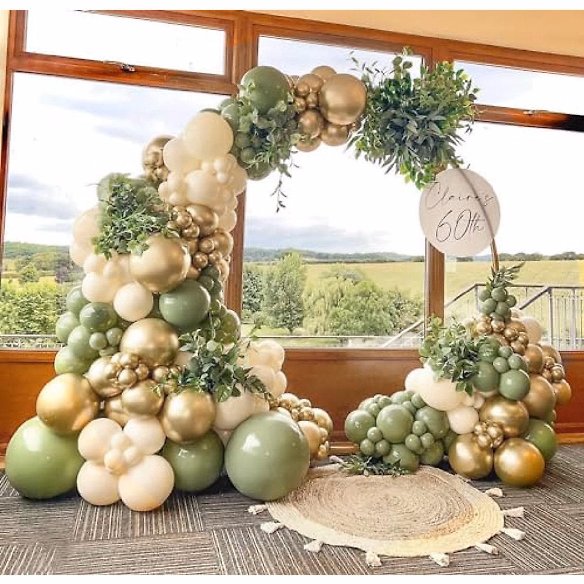 HOOBALON Sage Green Balloon Garland Arch Kit - Jungle Balloons Garland Kit-154pcs White Sand Chrome Metallic Gold Balloons for Oh Baby Shower Party Decorations