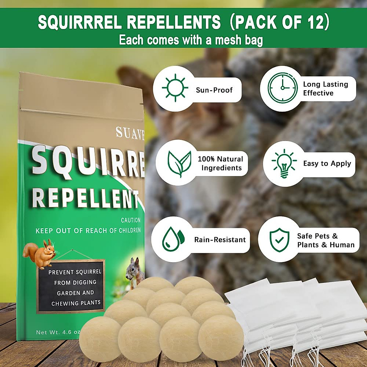 SUAVEC Squirrel Repellent, Chipmunk Repellent, Squirrel Deterrent Peppermint, Outdoor Squirrel Repellents for Garden, Indoor Repellent Squirrels for Attic, Keep Squirrel Away for Plants -8 Pack