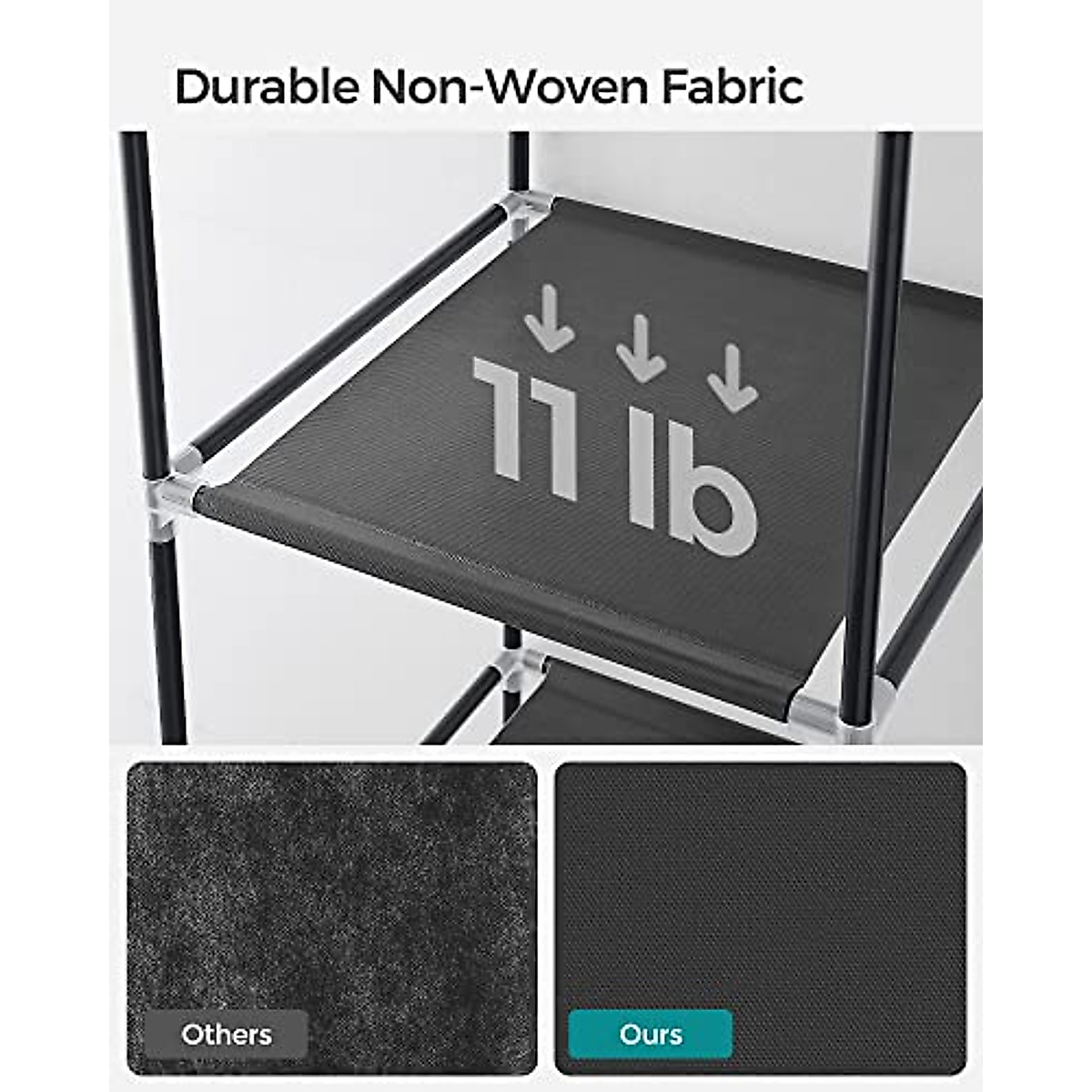 SONGMICS Portable Closet, Clothes Storage Organizer with 6 Shelves, 1 Clothes Hanging Rail, Non-Woven Fabric Closet, Metal Frame, 17.7 x 34.6 x 66.1 Inches, Black URYG84BK