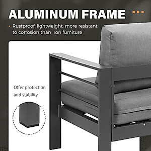 Solaste Aluminum Patio Furniture Set, Metal Patio Sectional Sofa with Imitation Wood Tabletop Coffee Table, Modern Outdoor Furniture Couch with Water-Resistant Cushion for Balcony Backyard, Grey