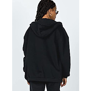 Women's Zip Up Hoodie Long Sleeve Fall Oversized Sweatshirts Casual Drawstring Y2K Hoodies Jacket With Pocket X-Large Black
