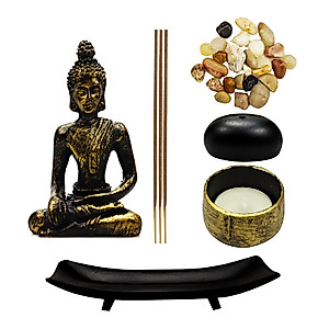 Chris.W Buddha Resin Incense Burner Holder, Zen Garden Tea Light Candle Holder, Buddha Statue Ornament for Home Office Yoga Room Decoration
