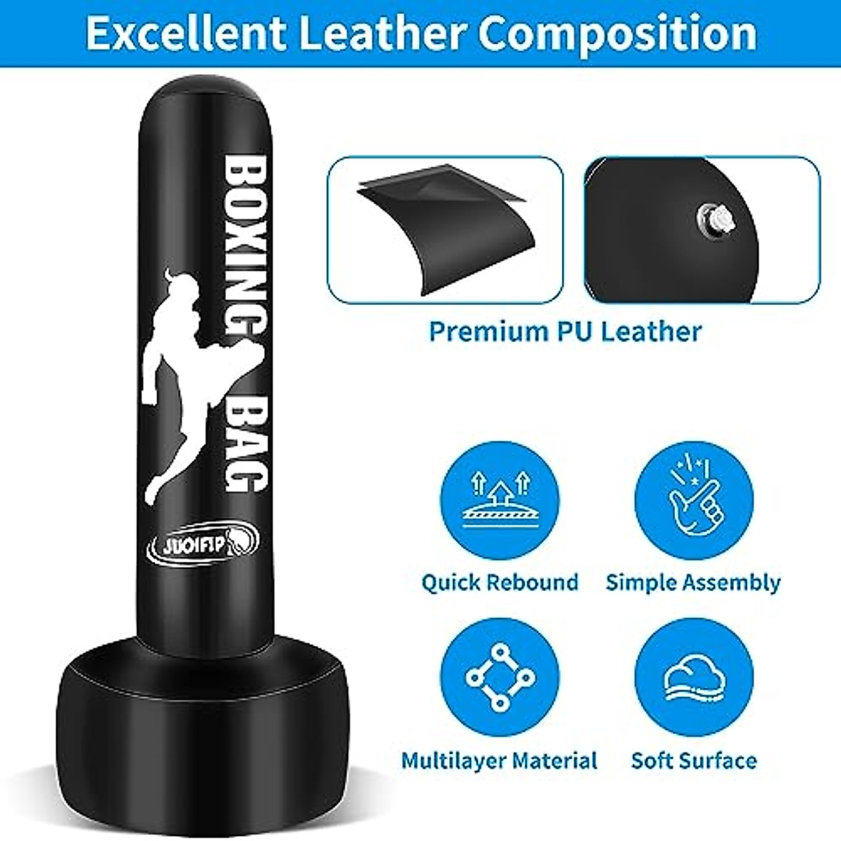 JUOIFIP Standing Punching Bag for Adults 69'' Heavy Bag with Stand Inflatable Boxing Bags Freestanding Kickboxing Bag Equipment for Training MMA Muay Thai Fitness to use Outdoor Indoor