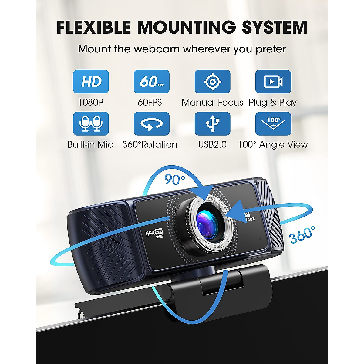 VITADE Webcam 1080P 60fps with Microphone for Streaming, 682H Pro HD USB Computer Web Camera Video Cam for Gaming Conferencing Mac Windows Desktop PC Laptop Xbox Skype OBS Twitch YouTube Xsplit