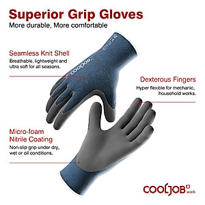COOLJOB Micro-Foam Nitrile Safety Work Garden Gloves with Touchscreen Fingers, 6 Pairs Lightweight Working Gloves for Men’s Sweaty Hands, Non-slip Coated Grip Fits Most Tasks, Xlarge, Blue & Black