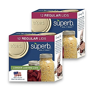 Superb Regular Mouth Mason Jar Canning Lids – Made in the USA – Pack of 12 Lids (2 Boxes -12 Lids Each)