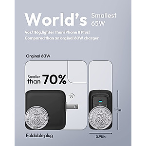 imuto USB C Charger 65W / 45W, GaN II PD PPS Super Fast Charging Compact Foldable 2-Port Wall Charger for iPhone 15 Pro/MacBook Pro/Air, iPad Pro, Laptop, Samsung Galaxy S21, Steam Deck, Pixel