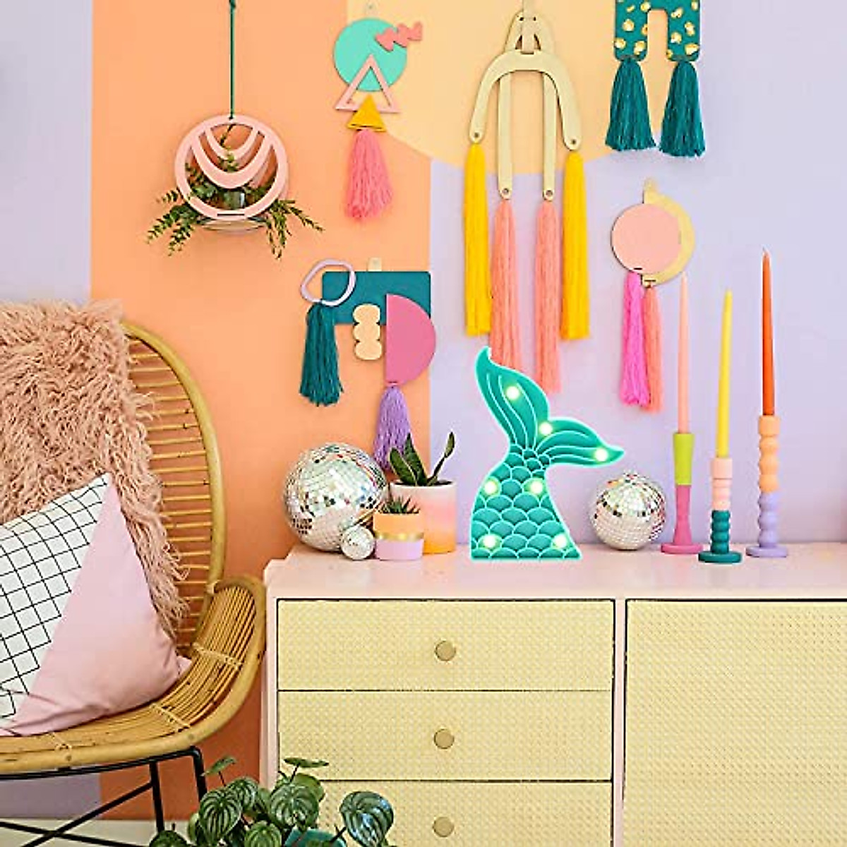 Radidi Mermaid Tail Decor Light Mermaid Tail Party Decoration Christmas Gift Cute Mermaid Table Lamp Battery Operated for Desk,Bedroom,Wall Decor,Baby Shower,Kids' Room,Holiday Decor,Home Decorations