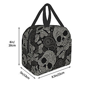 SCIXITI Sugar Skull Paisley Lunch Box Container Insulated Lunch Bags for Women Men Reusable Tote Bag for Office Outdoor Picnic Beach