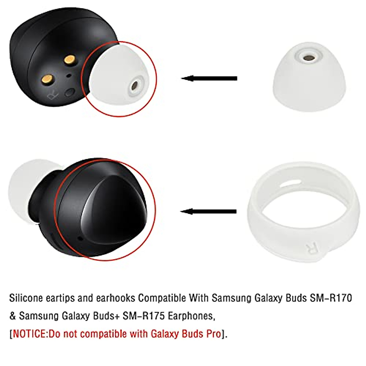 Silicone Earbud Tips Earhooks Kit for Galaxy Buds Headphone Replacement Wingtip Ear Tips Compatible with Samsung Galaxy Buds SM-R170 Headphone,S M L (6 Pairs)