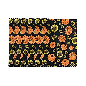 Thanksgiving Pumpkins Sunflower Leaf Placemats Set of 6,Table Mats Heat-Resistant Washable Non-Slip Place Mats for Family Dining Kitchen Home Wedding Holiday Party Decorations 12 X 18 Inch
