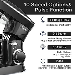 9.5 Qt Stand Mixer, 10-Speed Tilt-Head Food Mixer, Vezzio 660W Kitchen Electric Mixer with Stainless Steel Bowl, Dishwasher-Safe Attachments for Most Home Cooks (Red)