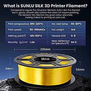 SUNLU Shiny Silk PLA Filament 1.75mm，Smooth Silky Surface，Great Easy to Print for 3D Printers，Dimensional Accuracy +/- 0.02mm, Silk Light Gold 1KG + Silver 1KG
