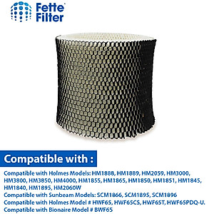 Fette Filter - Humidifier Wicking Filter Compatible with Holmes HWF65, HWF65PDQ-U - Filter C. (Pack of 6)