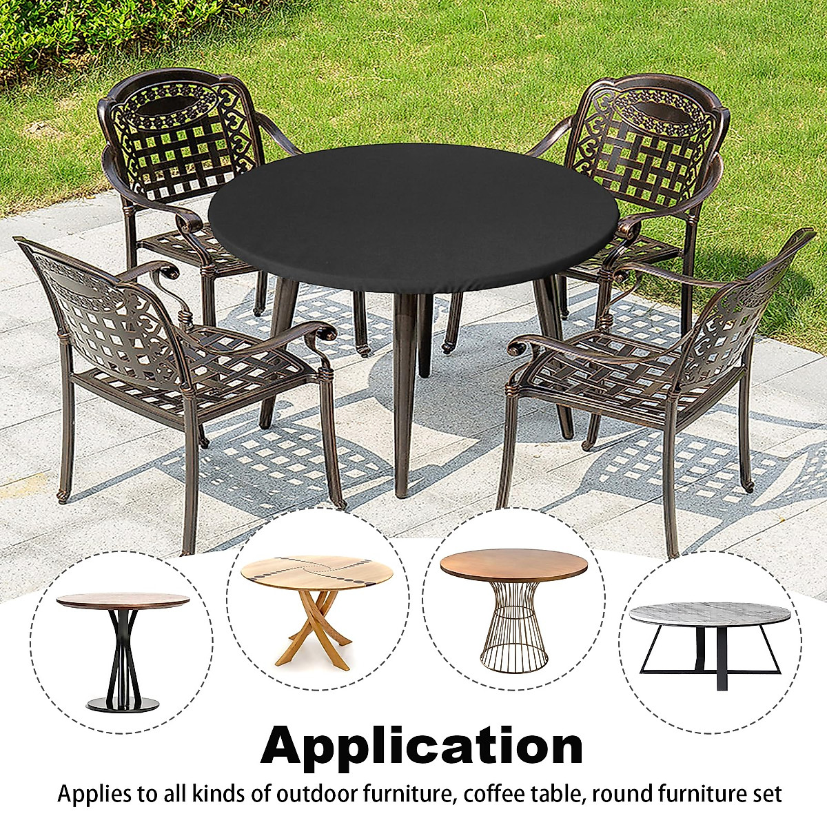 ZUDKSUY Patio Furniture Covers 48 x 4 600D Outdoor Garden Round Table Top Cover Fits Round Patio Furniture Up to 46" - 48" in Diameter Black Patio Round Table Cover