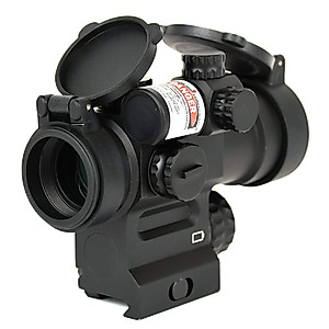 AT3 LEOS Red Dot Sight with Integrated Green Laser Sight - 2 MOA Red Dot Scope with Flip Up Lens Caps