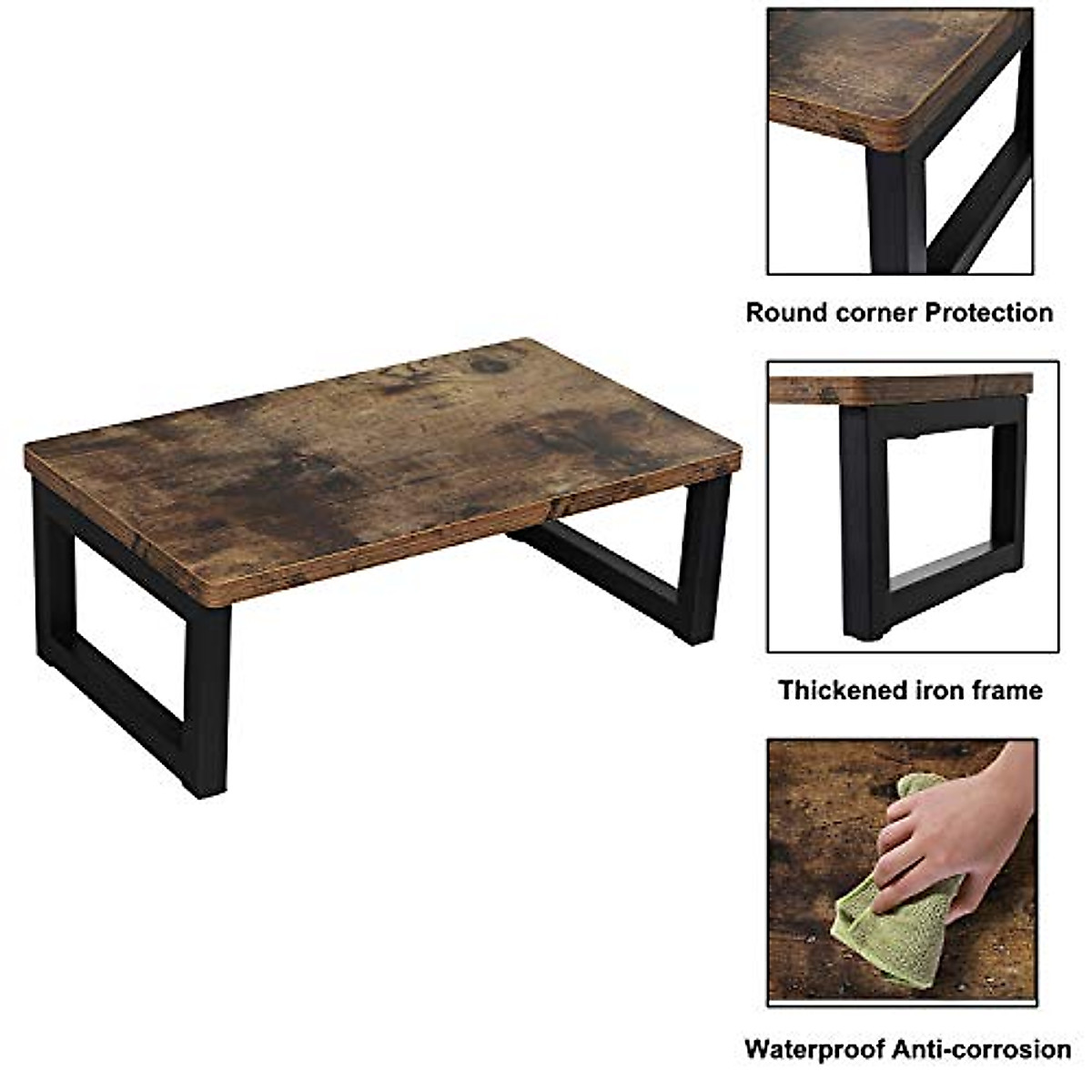 OROPY Vintage Wood Monitor Stand Riser, Multi-Purpose Desktop Storage Organizer Shelf for Laptop Computer, 15.7”L X 9”W X 5.5”H(Dark Brown)