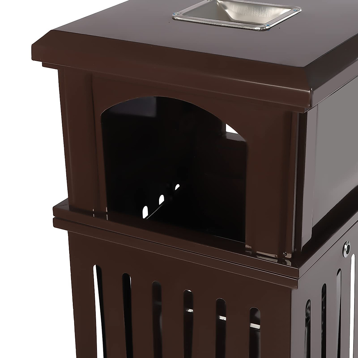 DYRABREST 10 Gallon Outdoor Trash Can Brown Commercial Garbage with Locking Lid & Ashtray, Waterproof Garbage Can Heavy Duty Industrial Garage Waste Container for Patio, Backyard, Deck