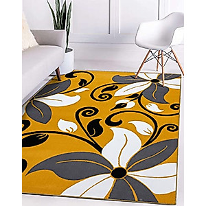 LUXE WEAVERS 9242 Victoria Modern Yellow Floral Area Rug 5x7, Medium Pile, Stain-Resistant Rug