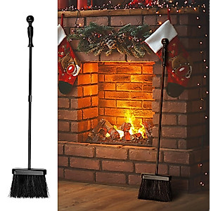 Amagabeli 32in Fireplace Brush Fireside Broom Fireplace Loose Tool Set for Outdoor Fire Pit Campfires Indoor Fireplace Heavy Duty Wrought Iron Steel Bar Support