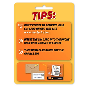 SIM Orange - 100GB Prepaid SIM Card Spain| 5€ Balance | 800 Minutes for Calls to The US and More Than 50 Countries | 16GB in Europe| Activation Online only at www. tourtech.Shop