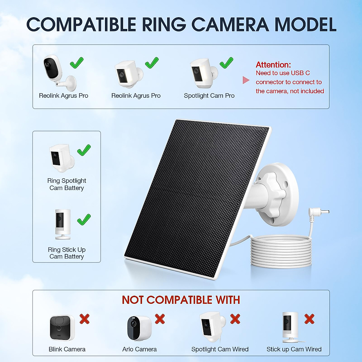 EBL Solar Panel Compatible for Spotlight Cam Battery and Stick Up Cam Battery 2nd & 3rd Gen Upgraded