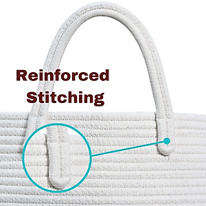 MINTWOOD Design Large 18 x 16 Inches Decorative Woven Cotton Rope Basket, Tall Laundry Basket Hamper, Blanket Basket for Living Room, Storage Baskets for Toys, Towel, Throw, Pillow, Creamy White