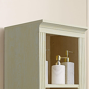 JAHRSTIM 5-Shelf Narrow Bookcase, 72 in Tall Skinny Bookshelf, Small Bookshelf Floor Standing Display Storage Shelves Home Decor Furniture for Home Office, Living Room, Bed Room, Cream