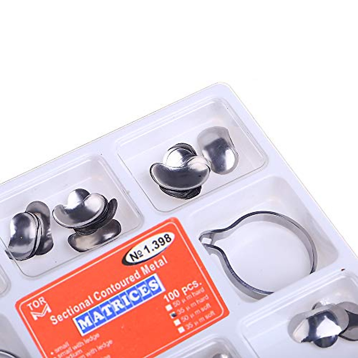 100Pcs Dental 35μm Sectional Contoured Metal Matrices 2 Rings To Fill Tooth