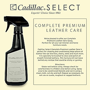Cadillac Select Leather Furniture Cleaner and Conditioner for Couch, Car Auto Interior Seats, Bags, Jackets, Large Leather Surfaces – Complete Care Spray