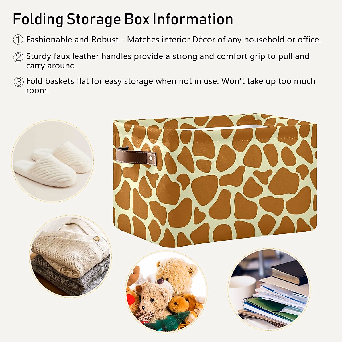 AUUXVA Giraffe Print Seamless Pattern Storage Bin Canvas Toys Storage Basket Bin Large Storage Cube Box Collapsible with Handles for Home Office Bedroom Closet Shelves,1 pc